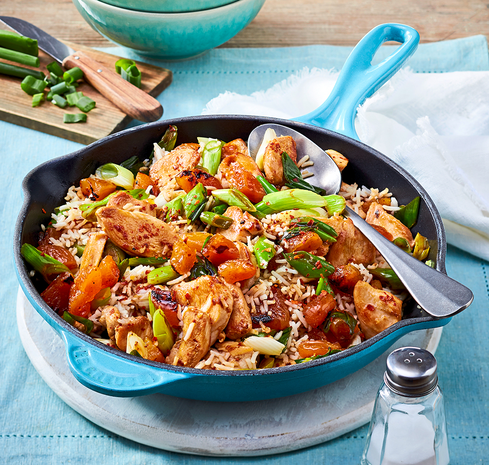 Zoet-pittige kip met rijst en abrikozen - koken & genieten